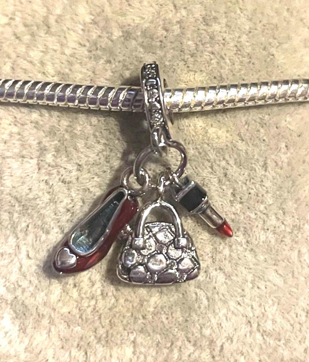 Lipstick Shoe Pocketbook Charm , Fits Pandora Bracelets , Red Lipstick ...