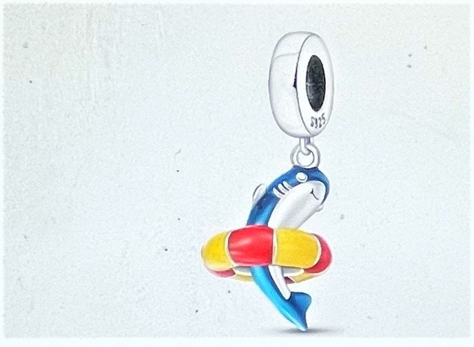 Shark Dangle Charm Fits Pandora Bracelets , Shark and Float Charm ...
