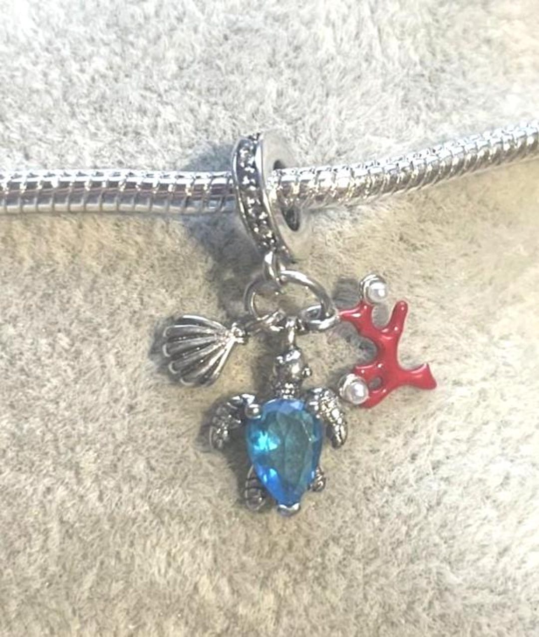 Sterling Silver Sea Turtle Coral Reef Seashell Dangle Charm , Fits ...