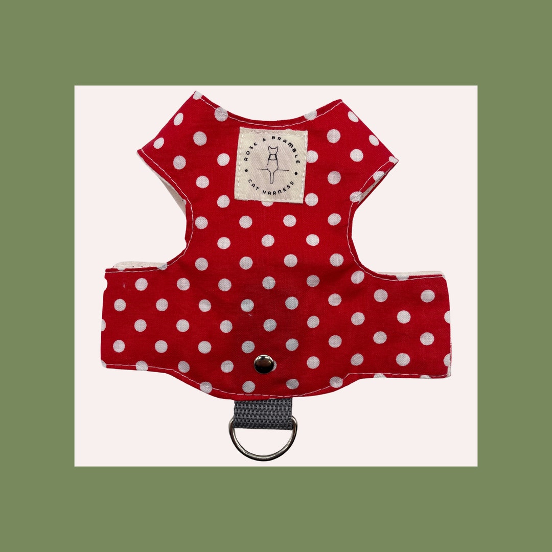 Red Polka Dot Cat Harness - Handmade Cotton Kitten Harness - Walking ...