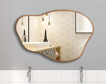 Asymmetric Gold Framed Mirror, Wavy Modern Mirror, Aesthetic Home ...