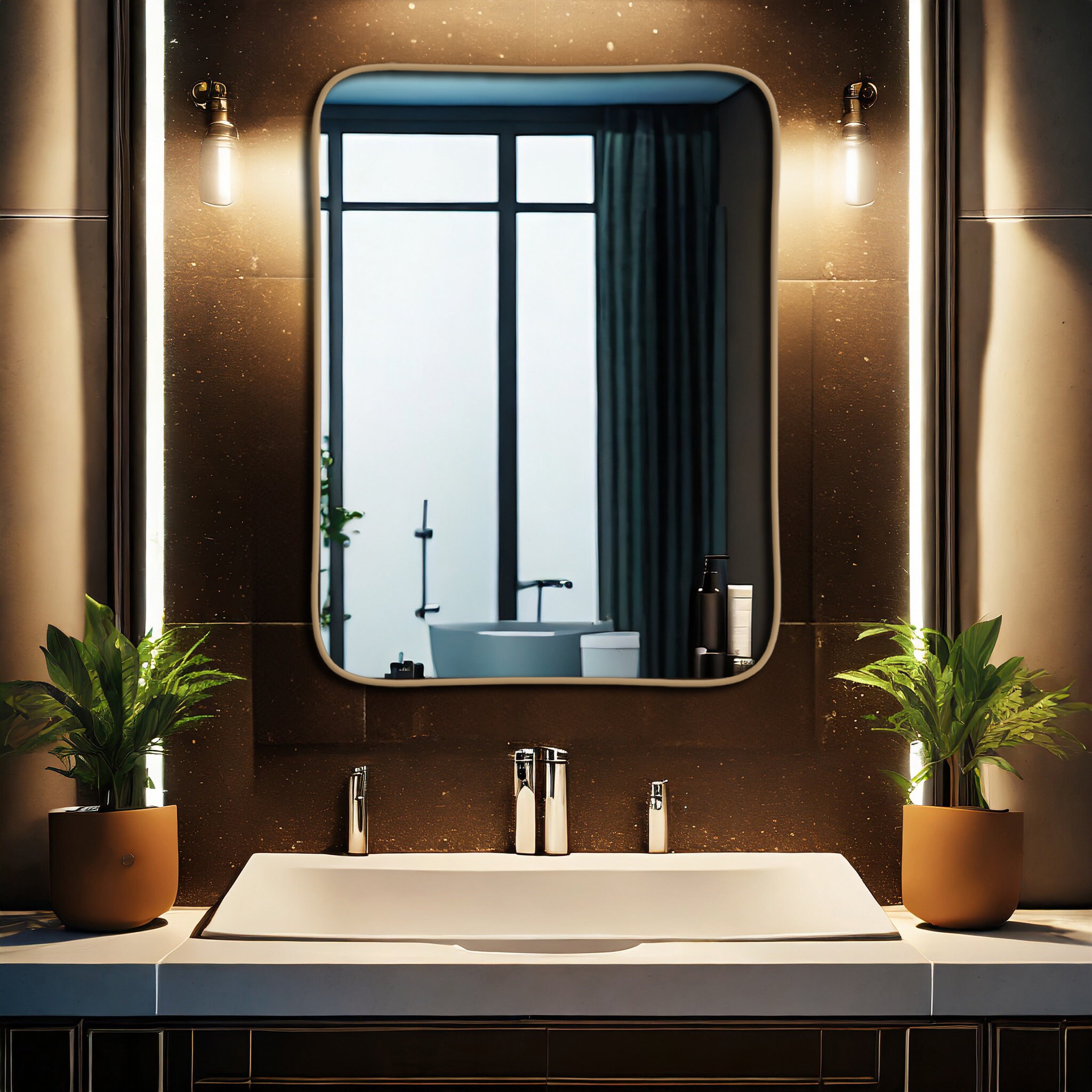 Modern Rectangular Wall Mirror, Luxury Gold Mirror, Minimalist Makeup ...