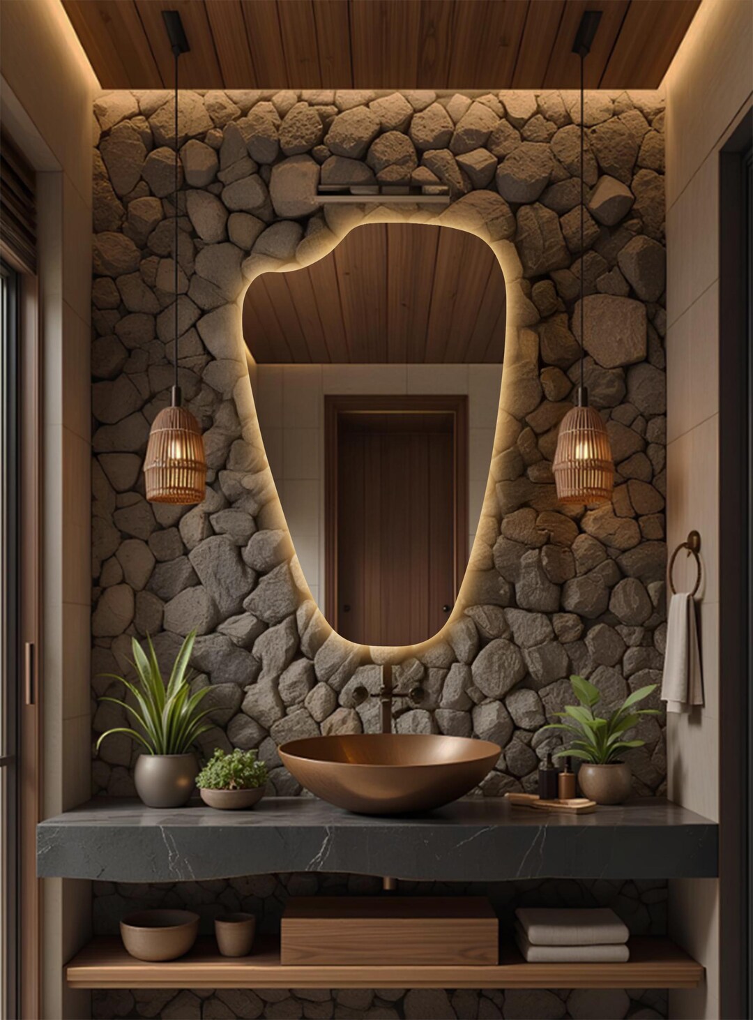 Asymmetrical LED Backlit Mirror: Modern Light up Wall Decor - Etsy