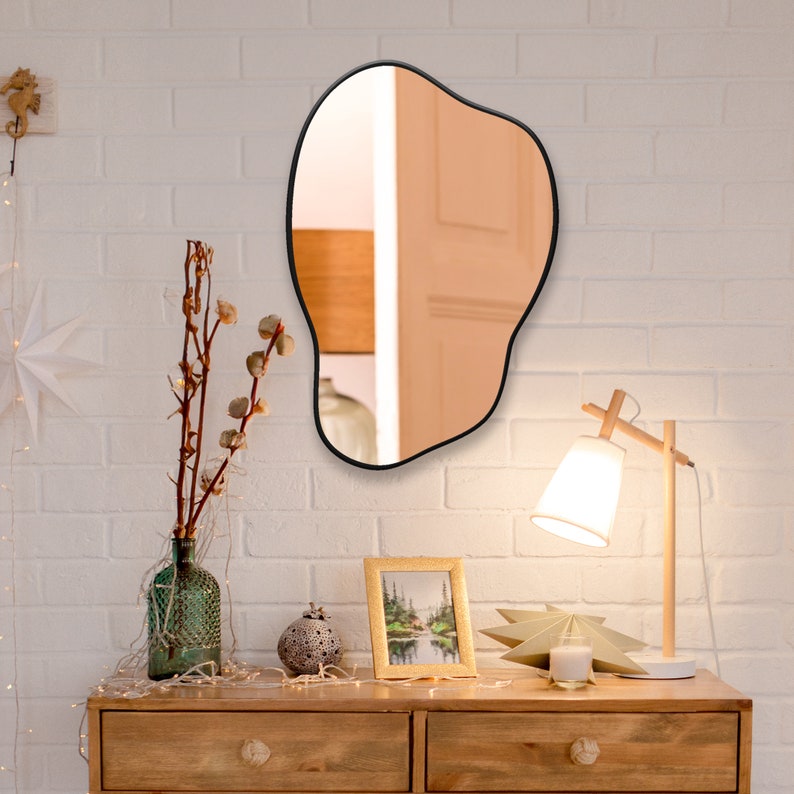 Asymmetrical Gold Framed Mirror, Irregular Modern Mirror, Aesthetic ...