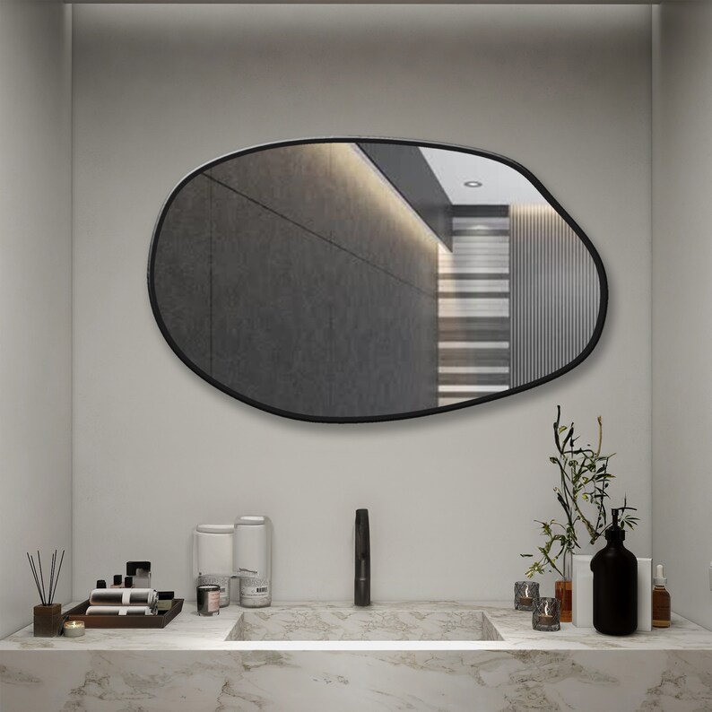 Gold Framed Irregular Mirror, Modern Asymmetrical Bathroom Mirror, Home ...