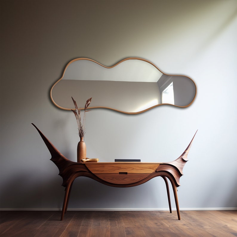 Asymmetric Gold Framed Mirror, Wavy Modern Mirror, Aesthetic Home ...