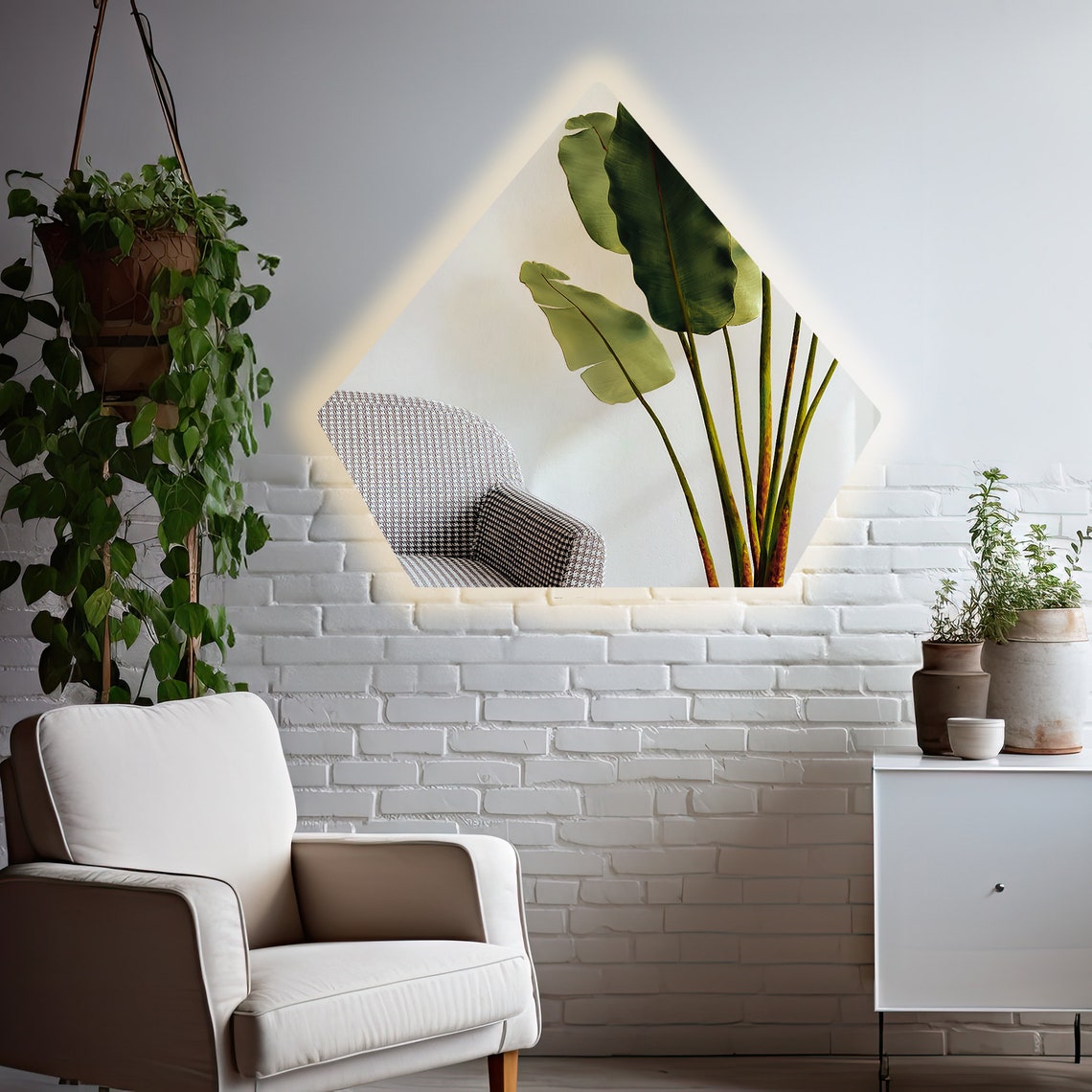 Stylish LED Bathroom Mirror, Diamond Shaped Wall Decor, Large Lighted ...