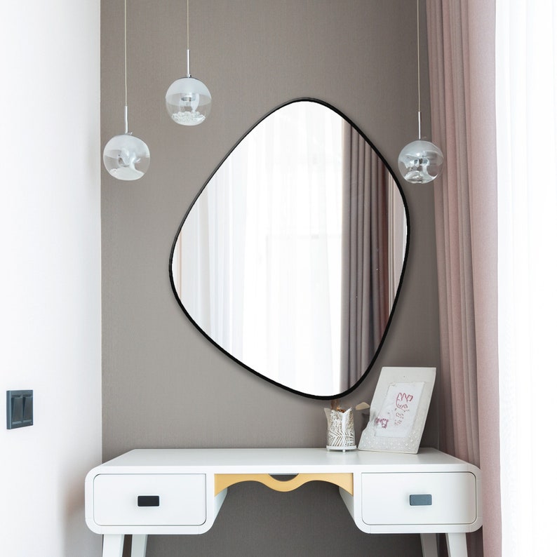 Black Asymmetrical Wall Mirror, Irregular Mirror Home Decor, Aesthetic ...
