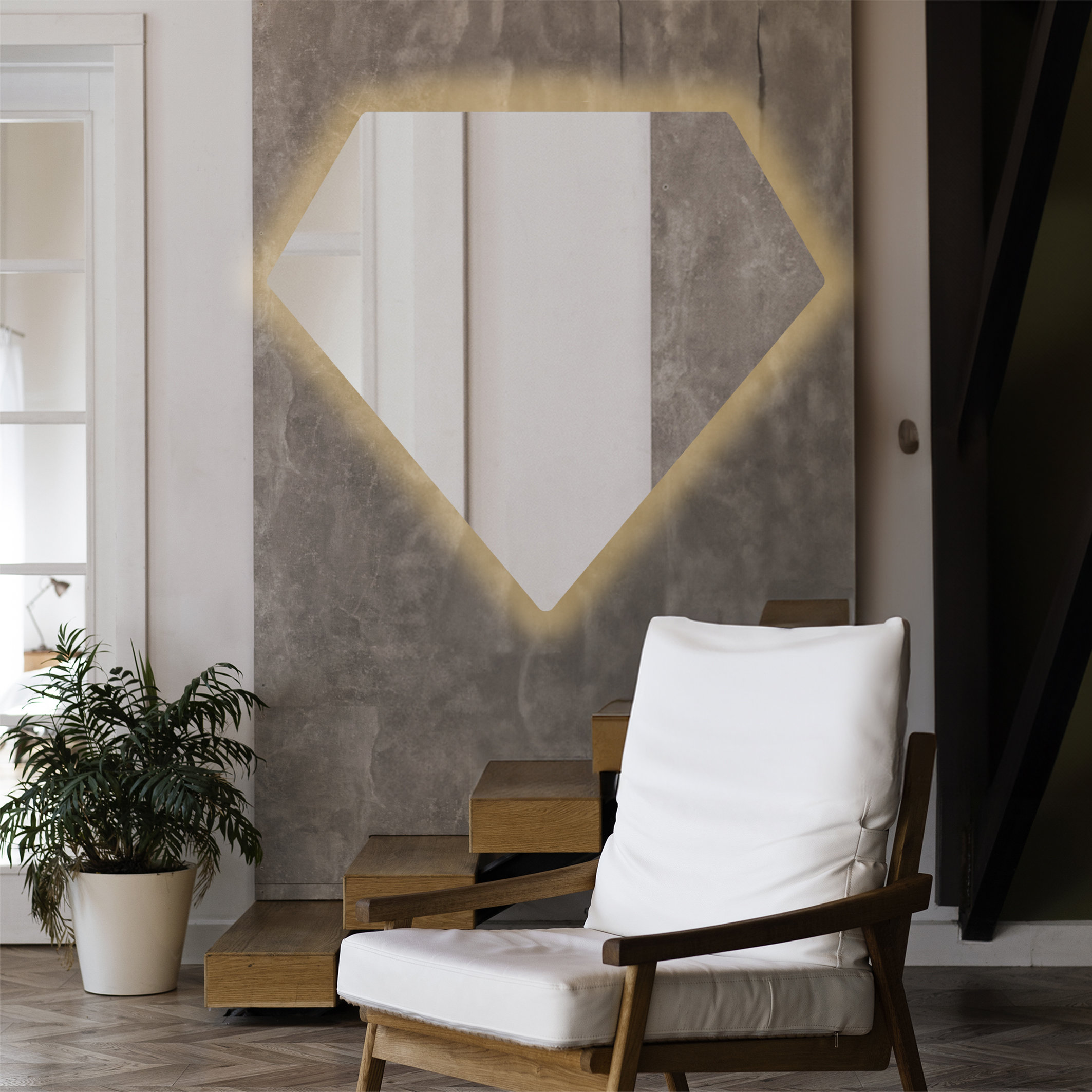 Stylish LED Bathroom Mirror, Diamond Shaped Wall Decor, Large Lighted ...