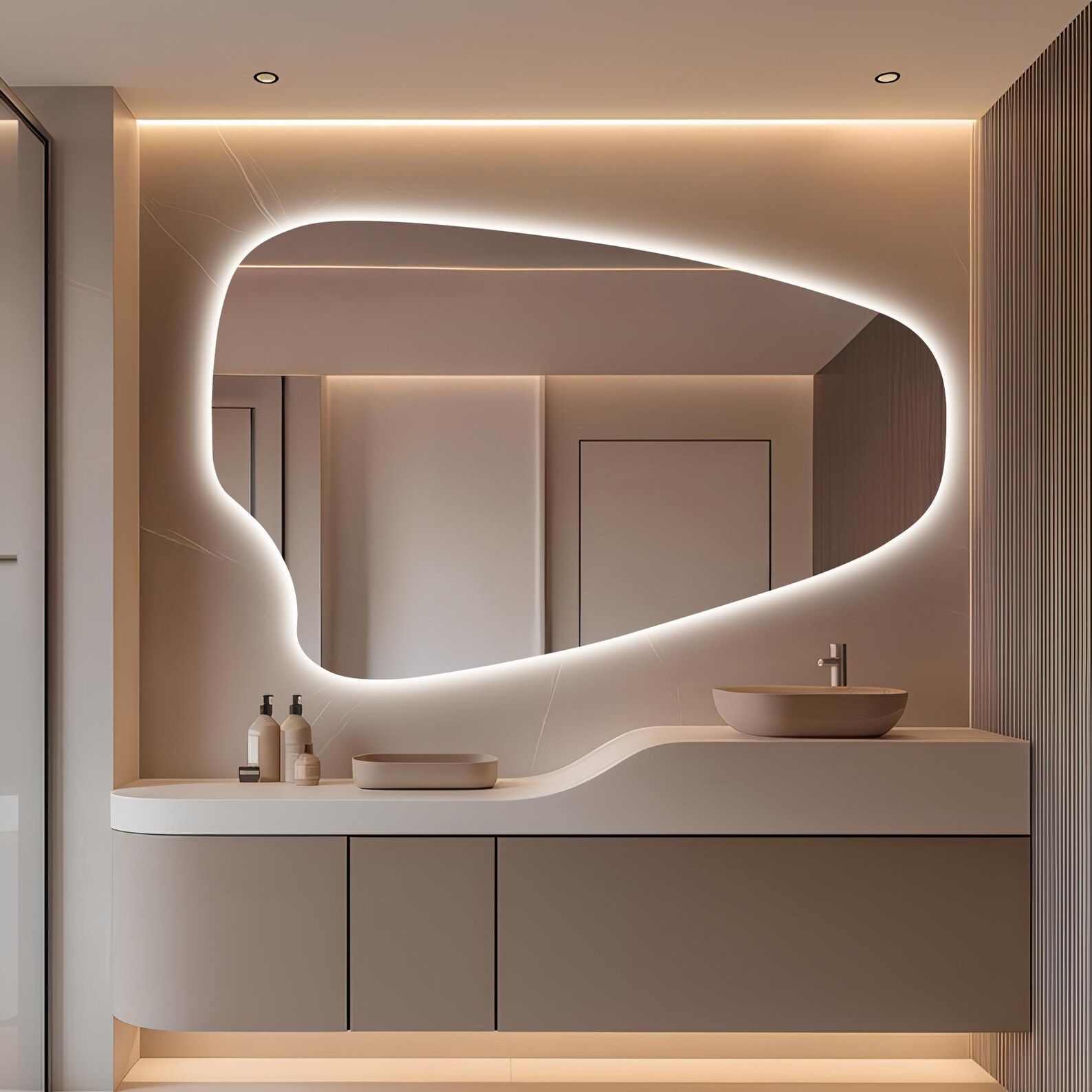 Asymmetrical LED Backlit Mirror: Modern Light up Wall Decor - Etsy