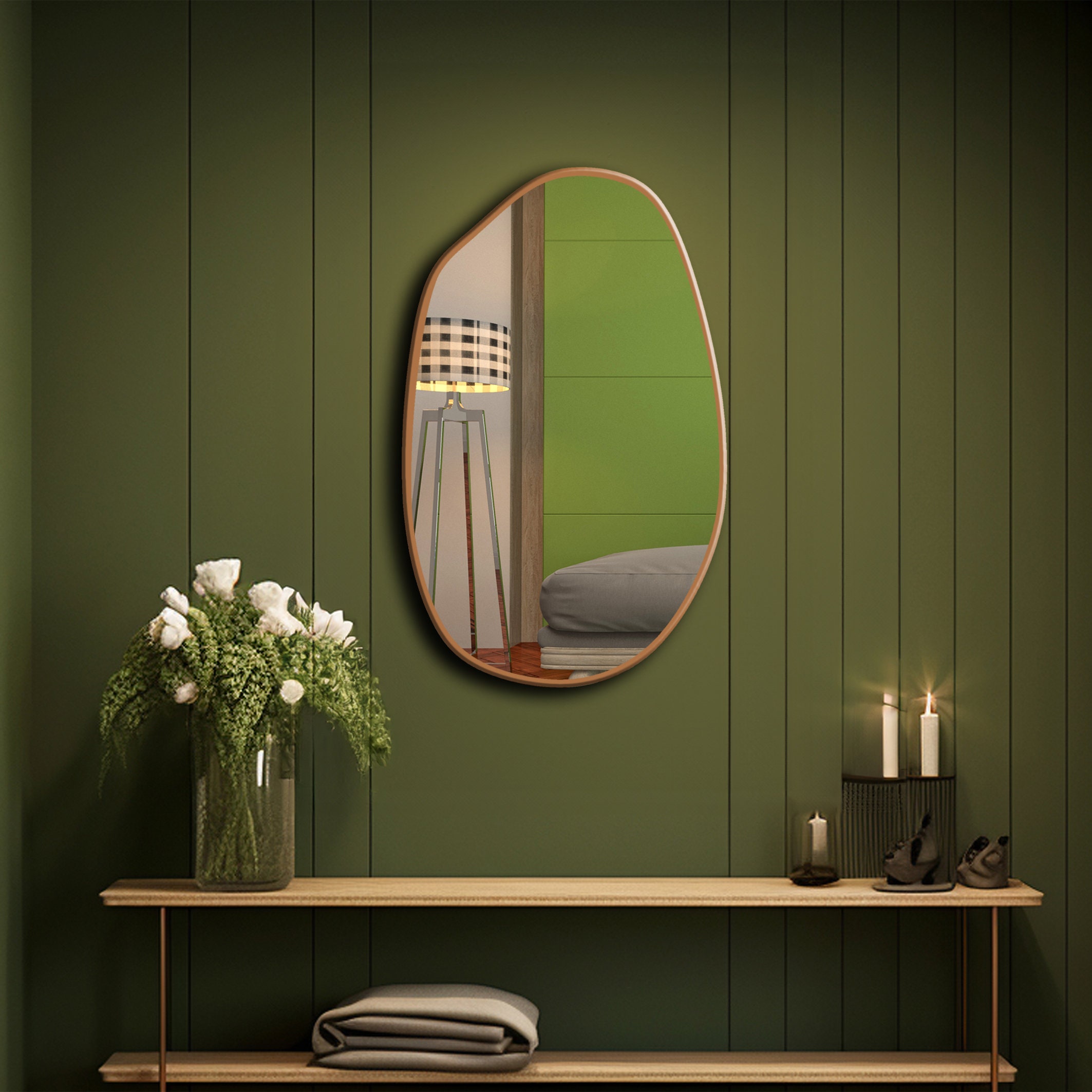 Gold Framed Irregular Mirror, Modern Asymmetrical Bathroom Mirror, Home ...