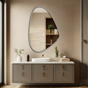 Gold Framed Irregular Mirror, Modern Asymmetrical Bathroom Mirror, Home ...