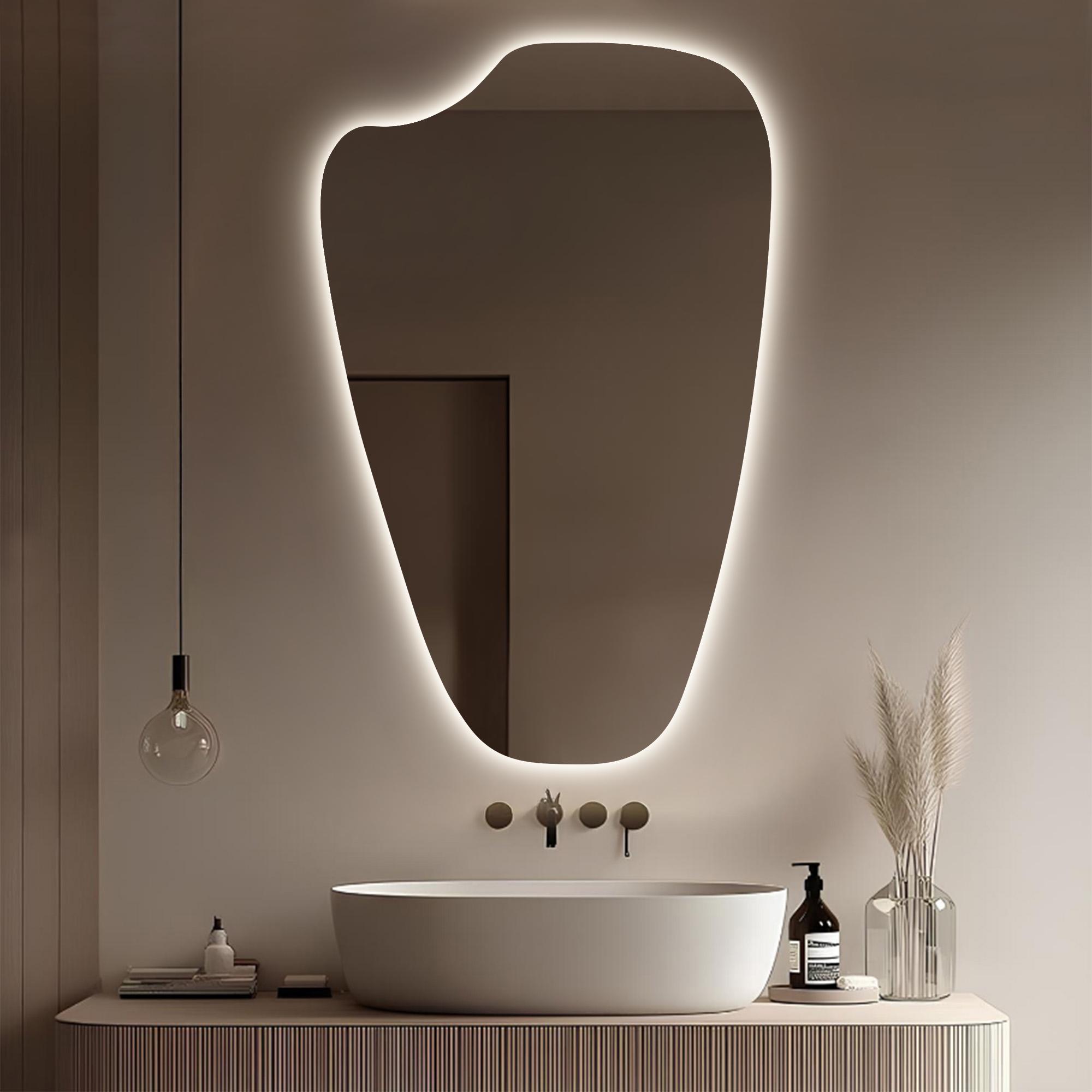 Asymmetrical LED Backlit Mirror: Modern Light up Wall Decor - Etsy