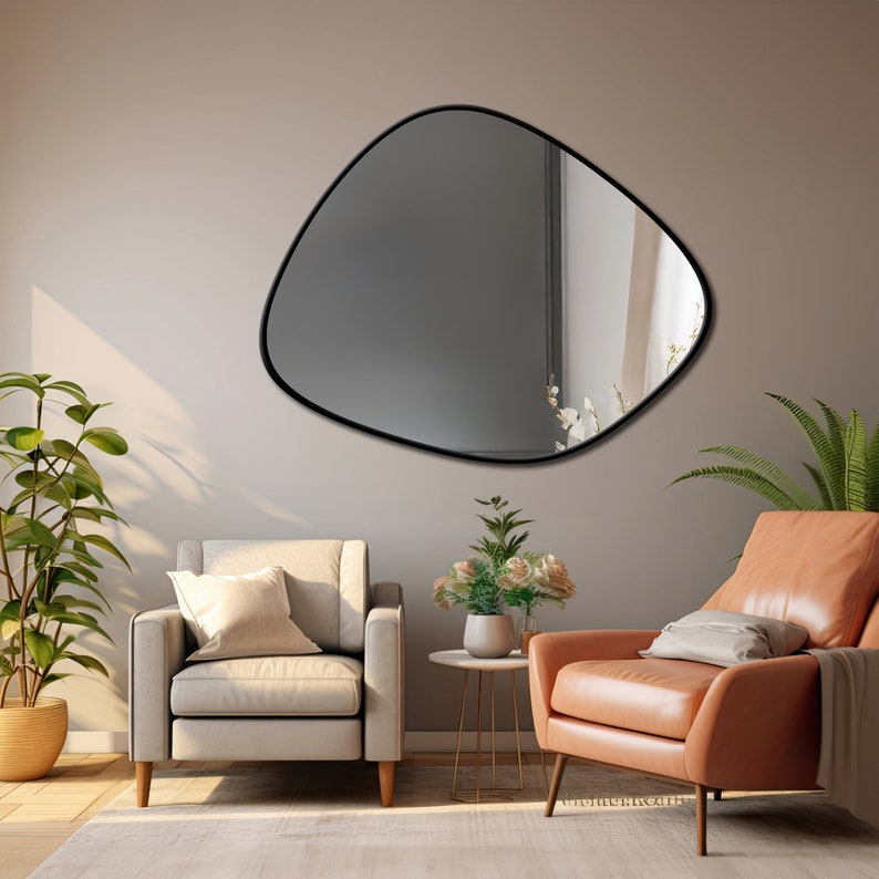 Black Asymmetrical Wall Mirror, Irregular Mirror Home Decor, Aesthetic ...