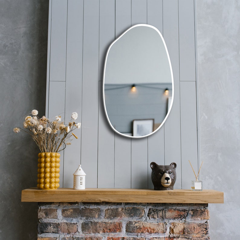 Gold Framed Irregular Mirror, Modern Asymmetrical Bathroom Mirror, Home ...