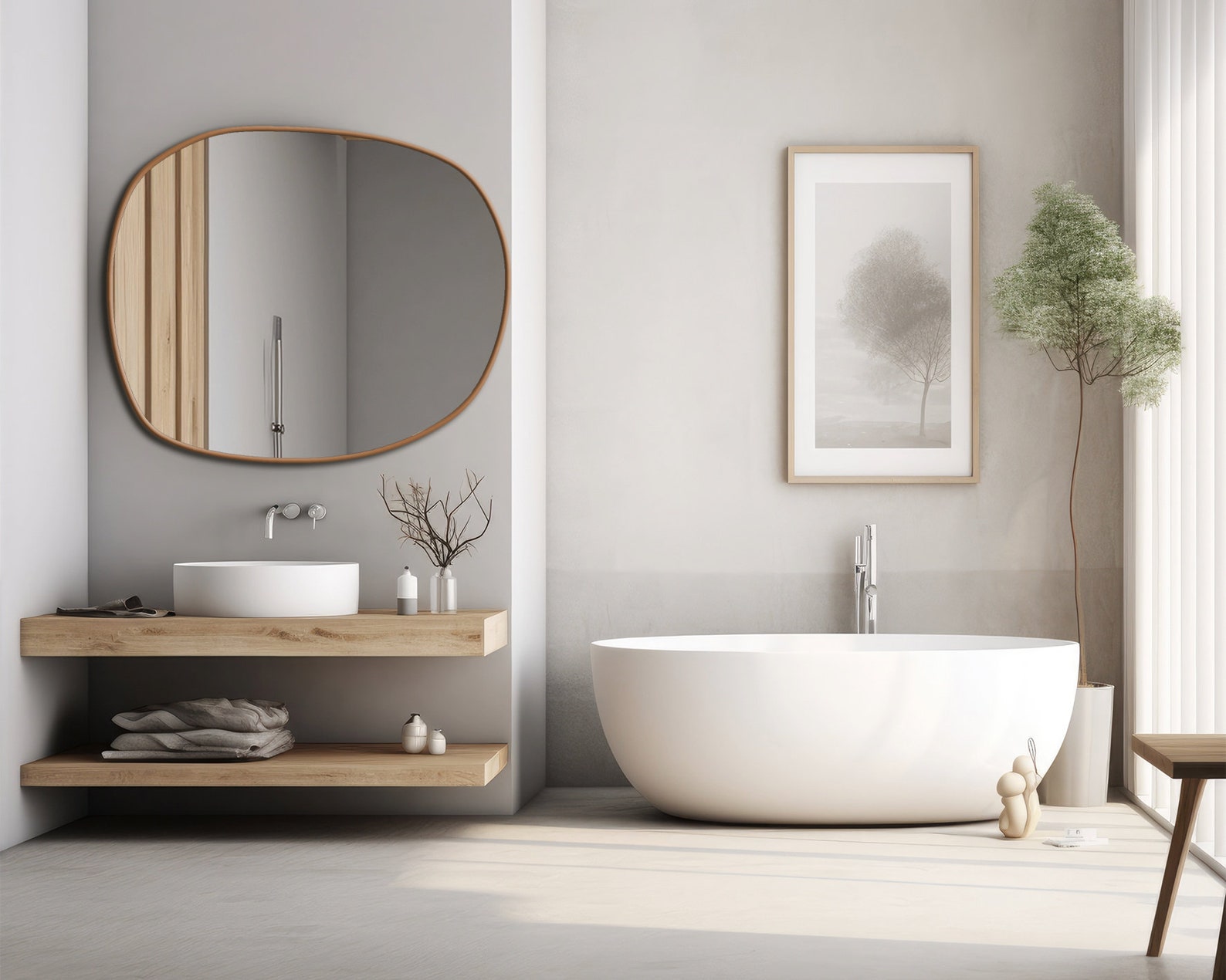 Asymmetrical Gold Wall Mirror, Modern Framed Mirror, Irregular Mirror ...