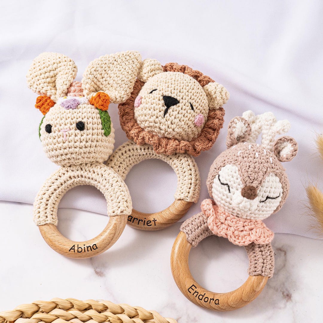 Personalized Rattle for Baby Shower, Name Engraving Baby Gift, Wooden ...