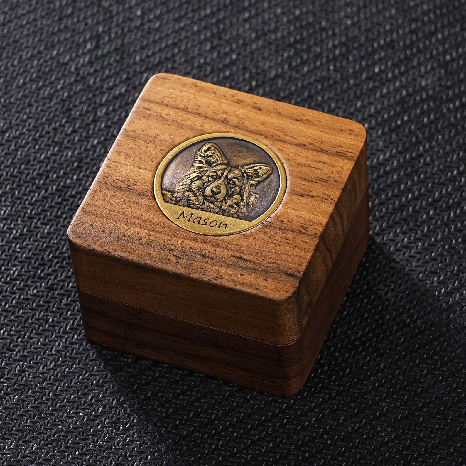 Personalized Wooden Pet Fur Keepsake Box With Brass Inlay, Custom Pet ...
