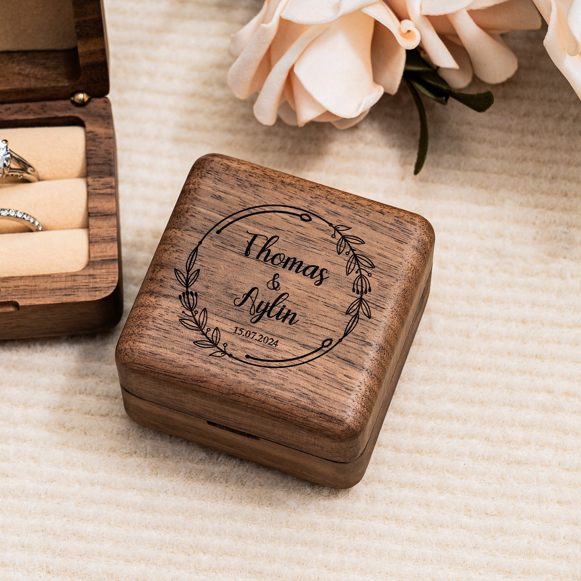 Wooden Ring Box With Custom Name, Personalized Engagement Ring Box ...