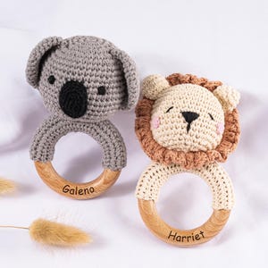 Crochet Toy Rattle for Babies, Personalized Baby Shower Gift, Wooden ...