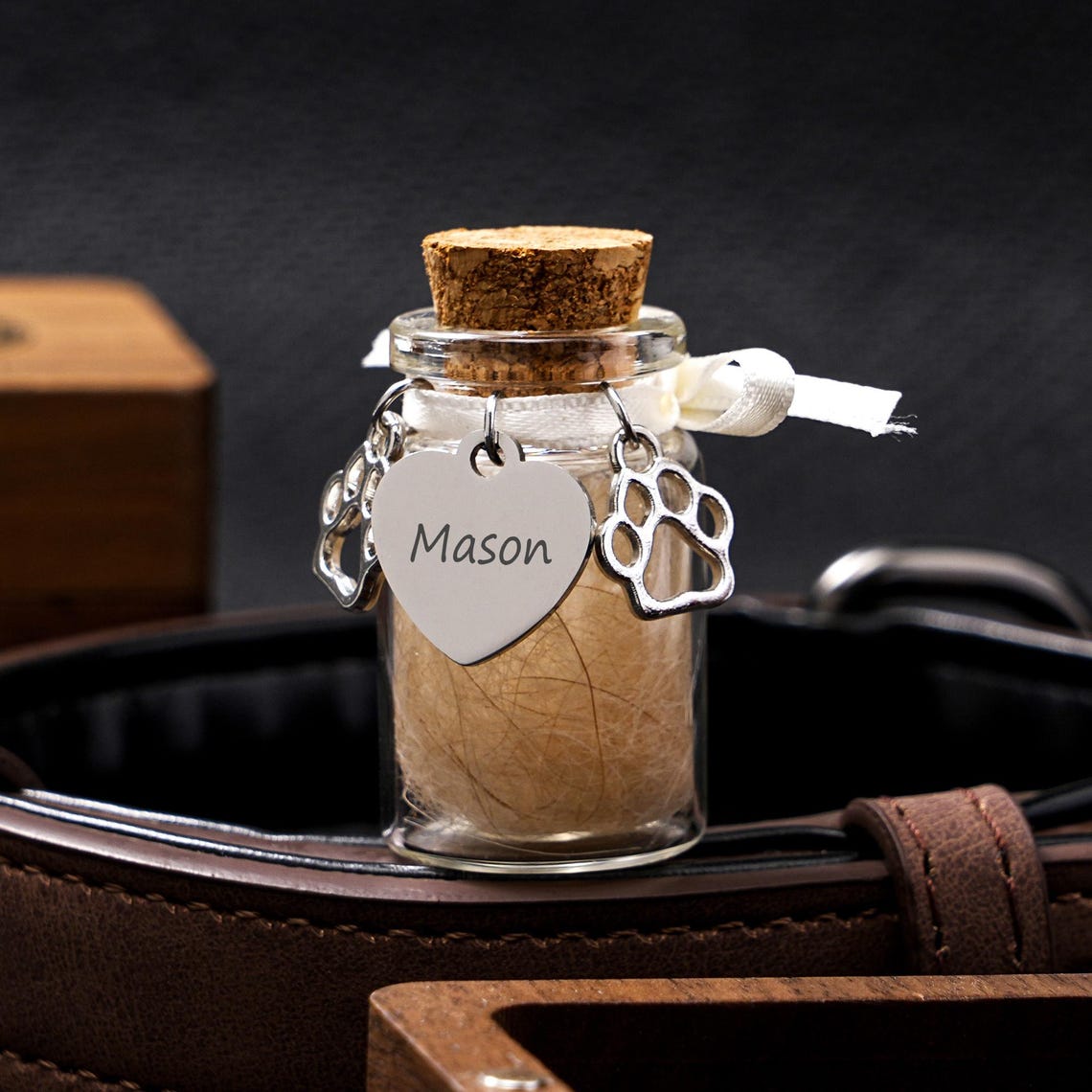 Personalized Wooden Pet Fur Keepsake Box With Brass Inlay, Custom Pet ...