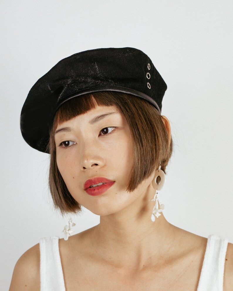 Gothic Style Pierced Beret VERS LA NUIT Denim Noir Unisex Hat for Men ...