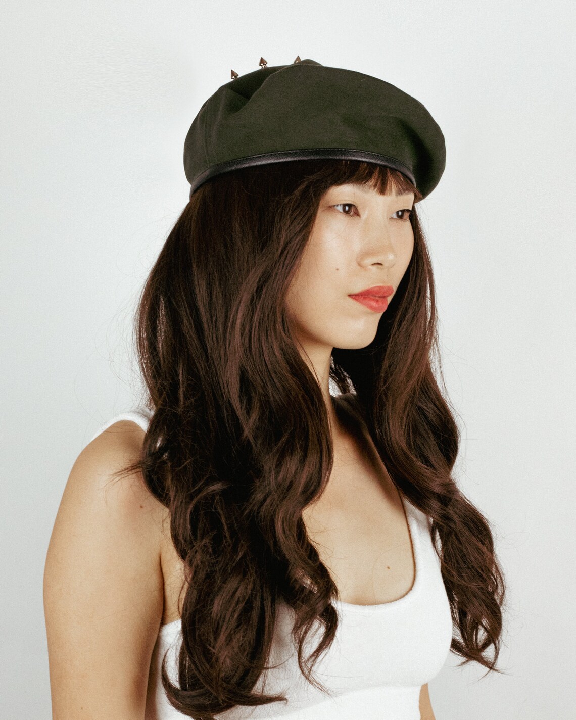 Green Beret PUNK VERT With Piercing. Punk Style Beret. Designer Beret ...