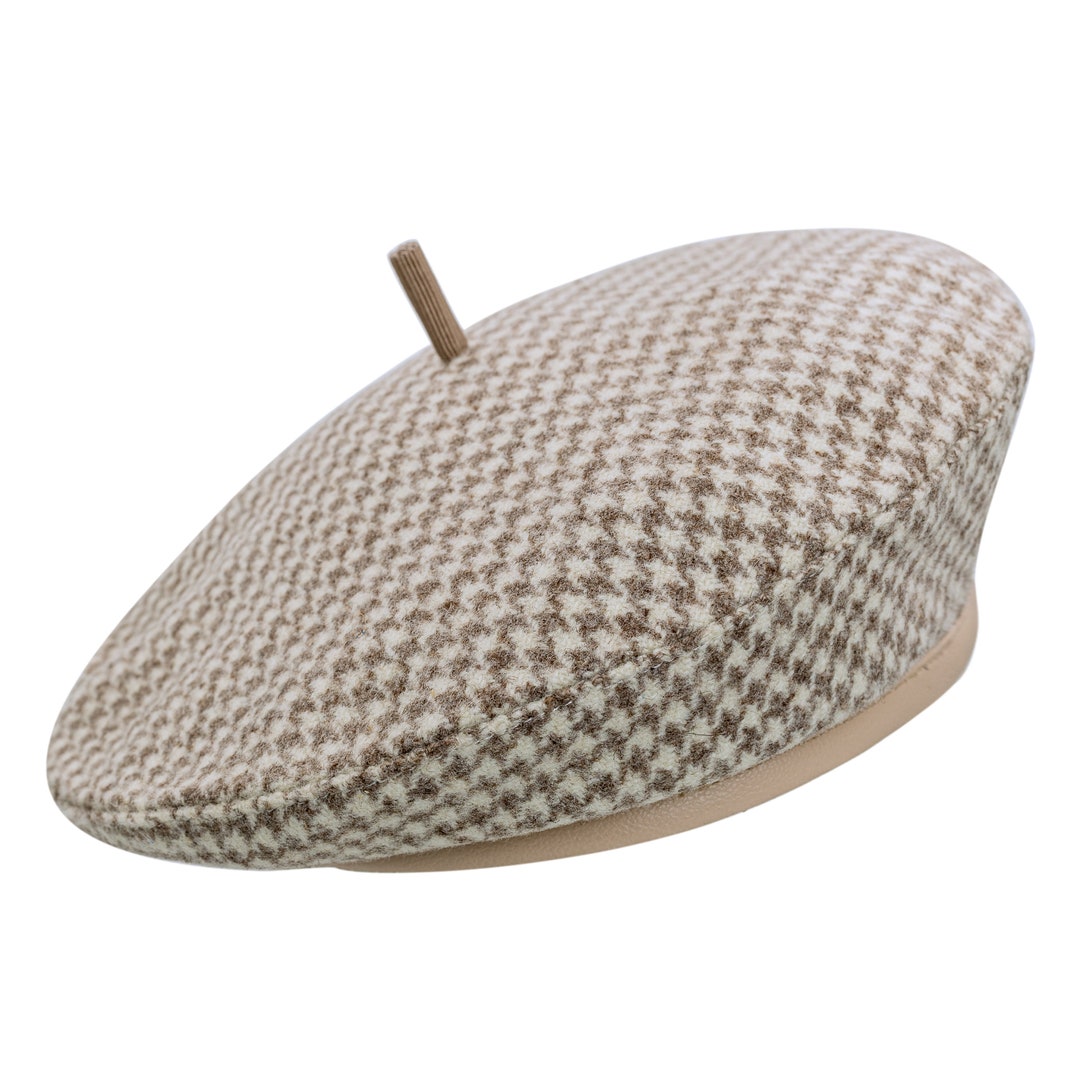 Houndstooth Beret CRÈME, French Wool Beret,cool Parisian Beret,wool ...
