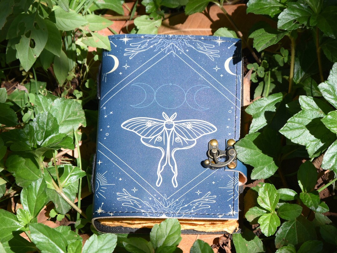 Blank Spell Book of Shadows Journal Vintage Handmade Leather Luna Moths ...