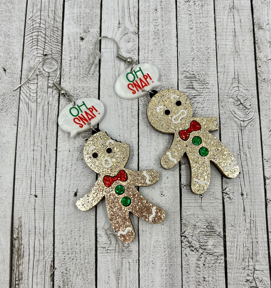 Glitter Gingerbread Man Laser Cut Christmas Earrings - Etsy