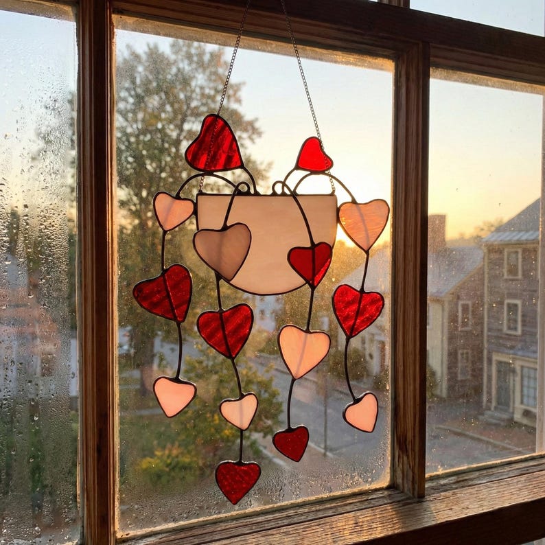 Stained Glass Heart Suncatcher, Cascading Hearts Window Hanging Decor ...