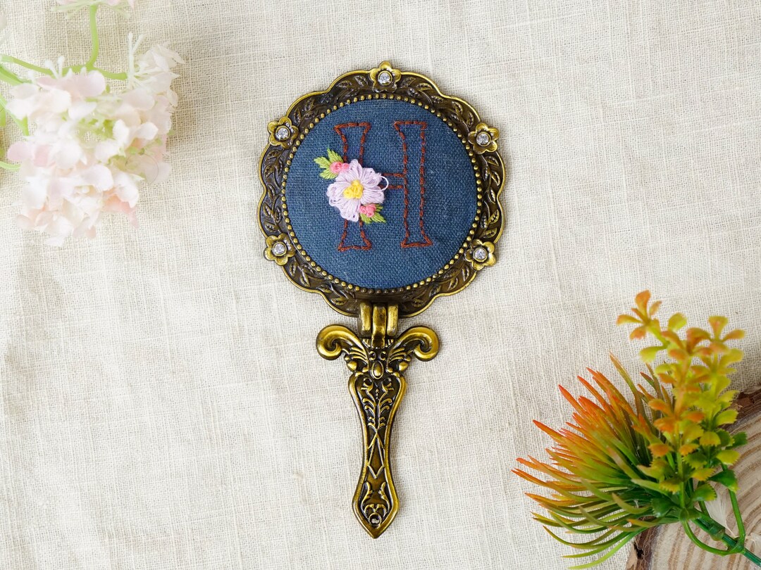 Custom Hand-embroidered Name Letter Mirror, Embroidered Pocket Mirror ...