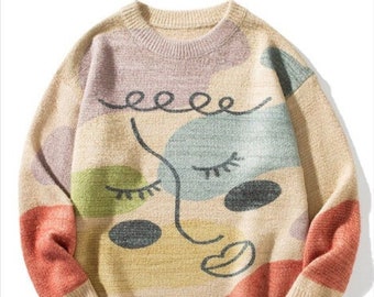 Abstract Face Sweater - Etsy