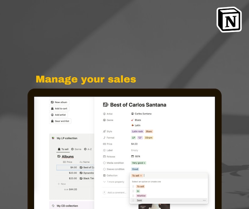 Notion Template for LP and CD Record Collection (music Notion Planner ...