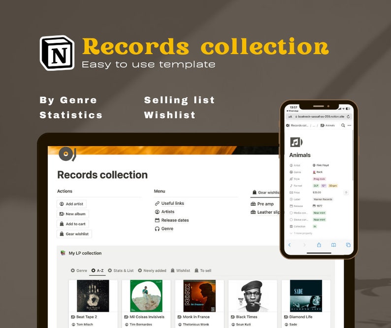 Notion Template for LP and CD Record Collection (music Notion Planner ...
