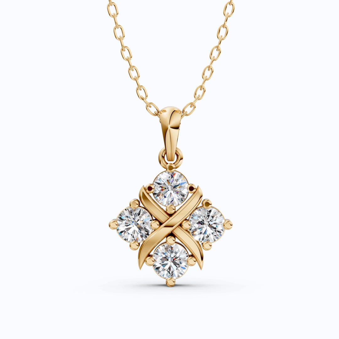 Unique X Style Four Stone Clover Cross Pendant in 14k Solid Gold, 1.44 ...