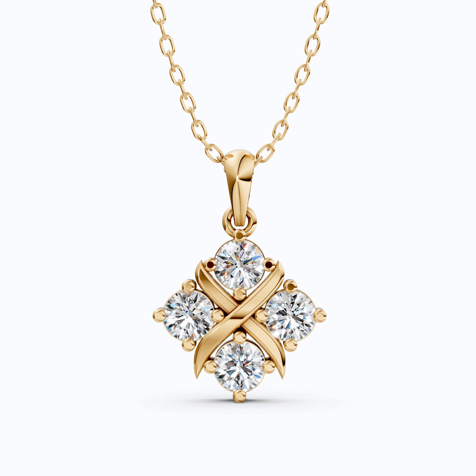 Unique X Style Four Stone Clover Cross Pendant in 14k Solid Gold, 1.44 ...