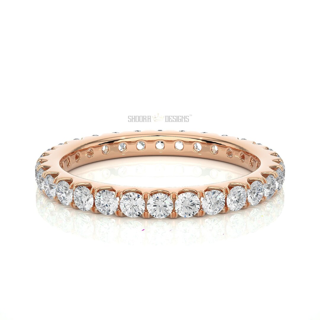 Pave Eternity Diamond Ring, Round Natural Diamond Wedding Band, Full ...
