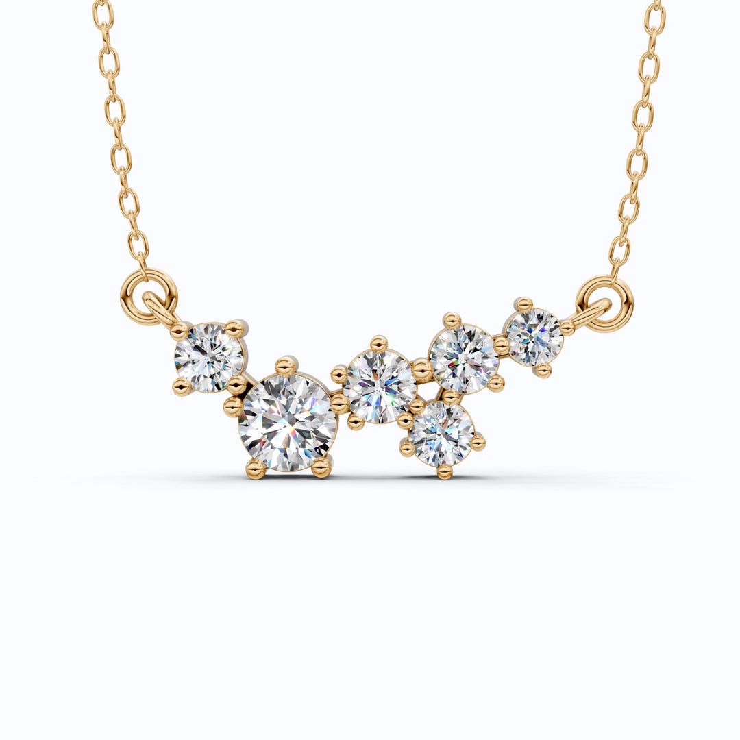 Delicate Graduated Cluster Pendant Necklace in 14k Solid Gold, 2.19 TCW ...