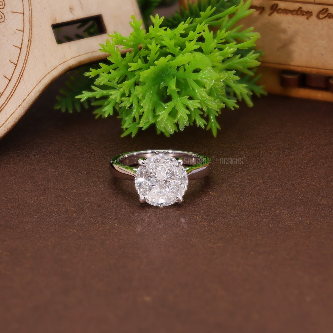 Round Pie Cut Engagement Ring, 18KT Gold Real Natural Pie Cut Diamonds ...