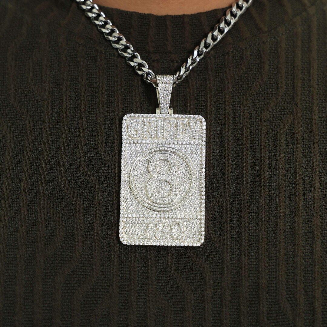 Iced Out Dog Tag With Number 8 & Name Plate Hip-hop Pendant in ...