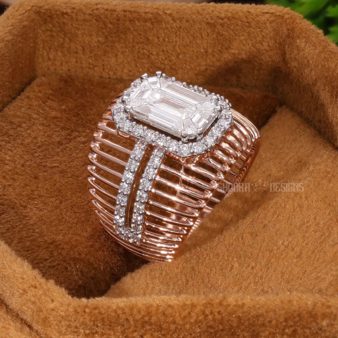 Emerald Pie Cut Diamond Ring, Pie Cut Natural Diamond Halo Engagement ...