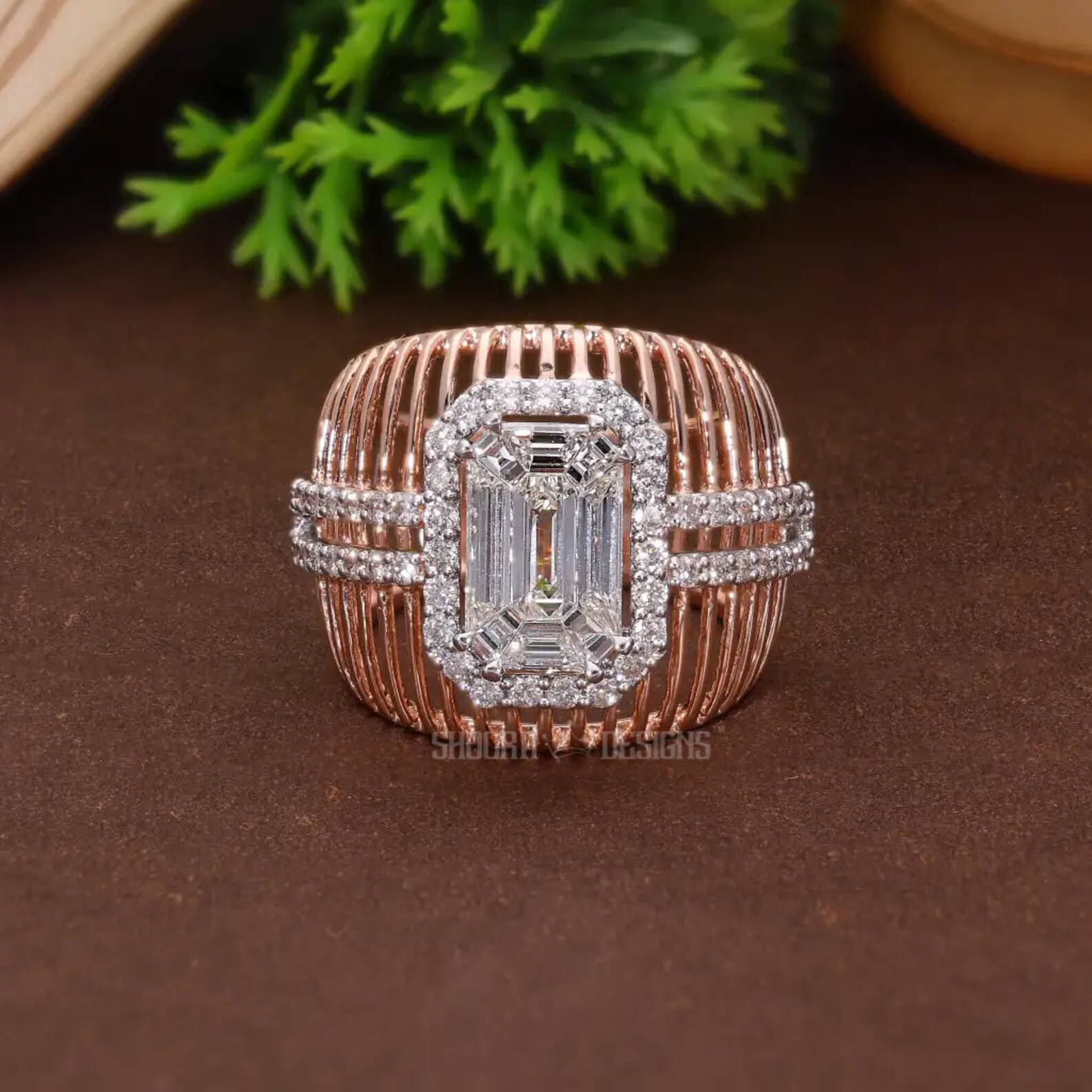 Emerald Pie Cut Diamond Ring, Pie Cut Natural Diamond Halo Engagement ...