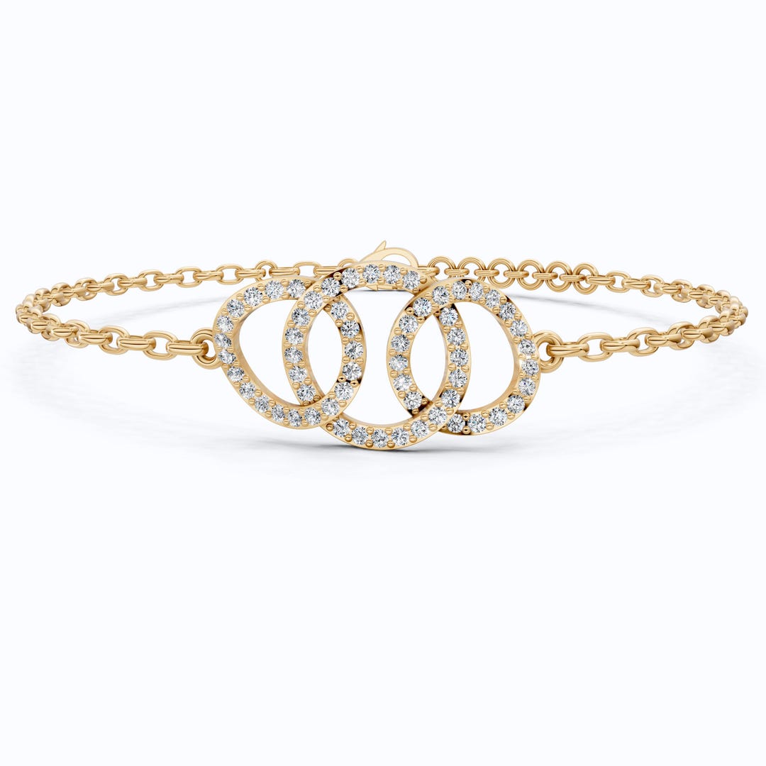 14K White Gold Triple Loop Diamond Bracelet, 0.48 TCW Round Cut Lab ...