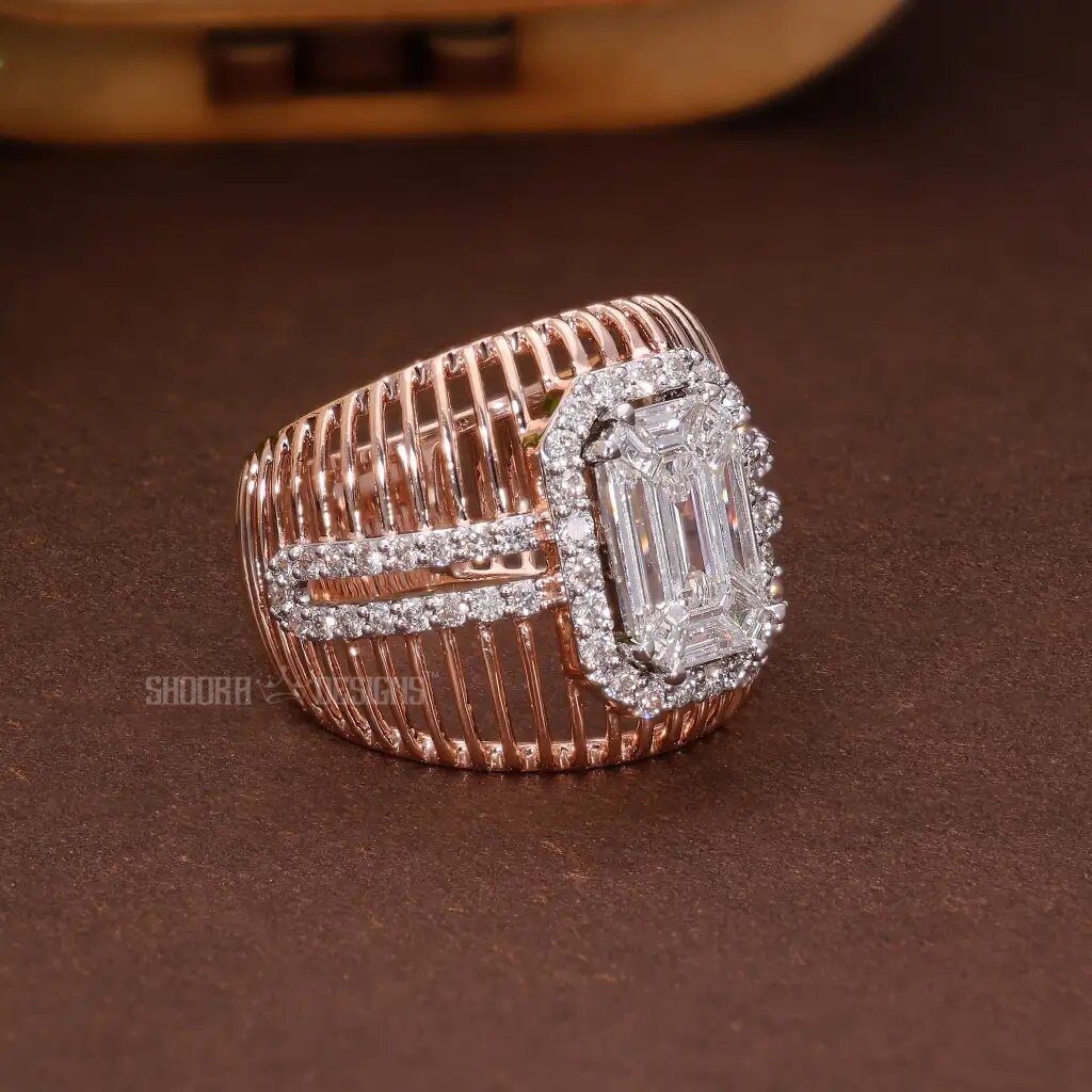 Emerald Pie Cut Diamond Ring, Pie Cut Natural Diamond Halo Engagement ...