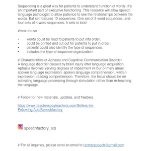 Sequencing Activities for Adult Speech Therapy Aphasia SLP - Etsy