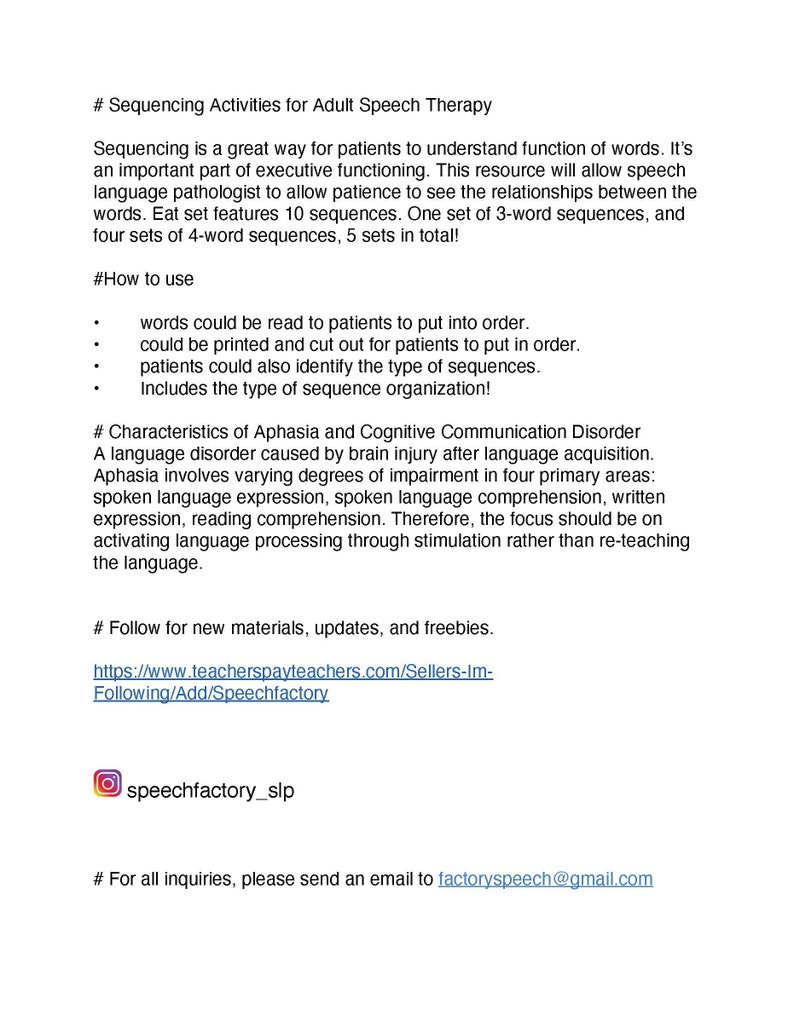 Sequencing Activities for Adult Speech Therapy Aphasia SLP - Etsy