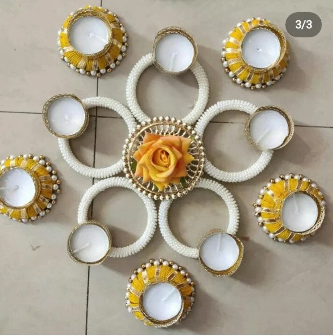 Floral Rangoli Mat Tealight Candle Holders Mat Temple Décor Candles for ...