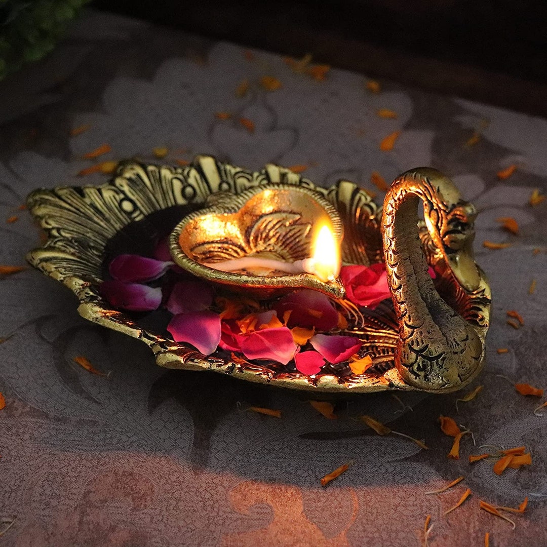 1 Golden Swan Plate With Diya for Table Decoration Home - Etsy