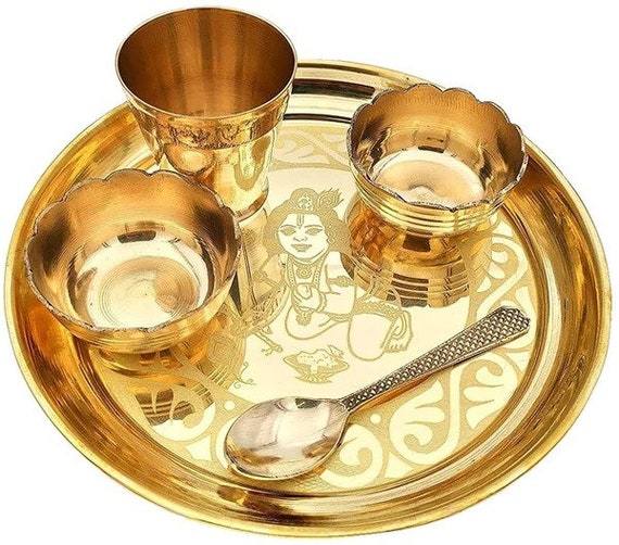 7 Inches Gold Plated Pooja Thali Set Occasional Gift Puja - Etsy